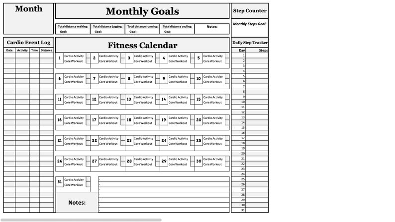 Fitness Planner - Excel Template - Printable PDF - Etsy Canada