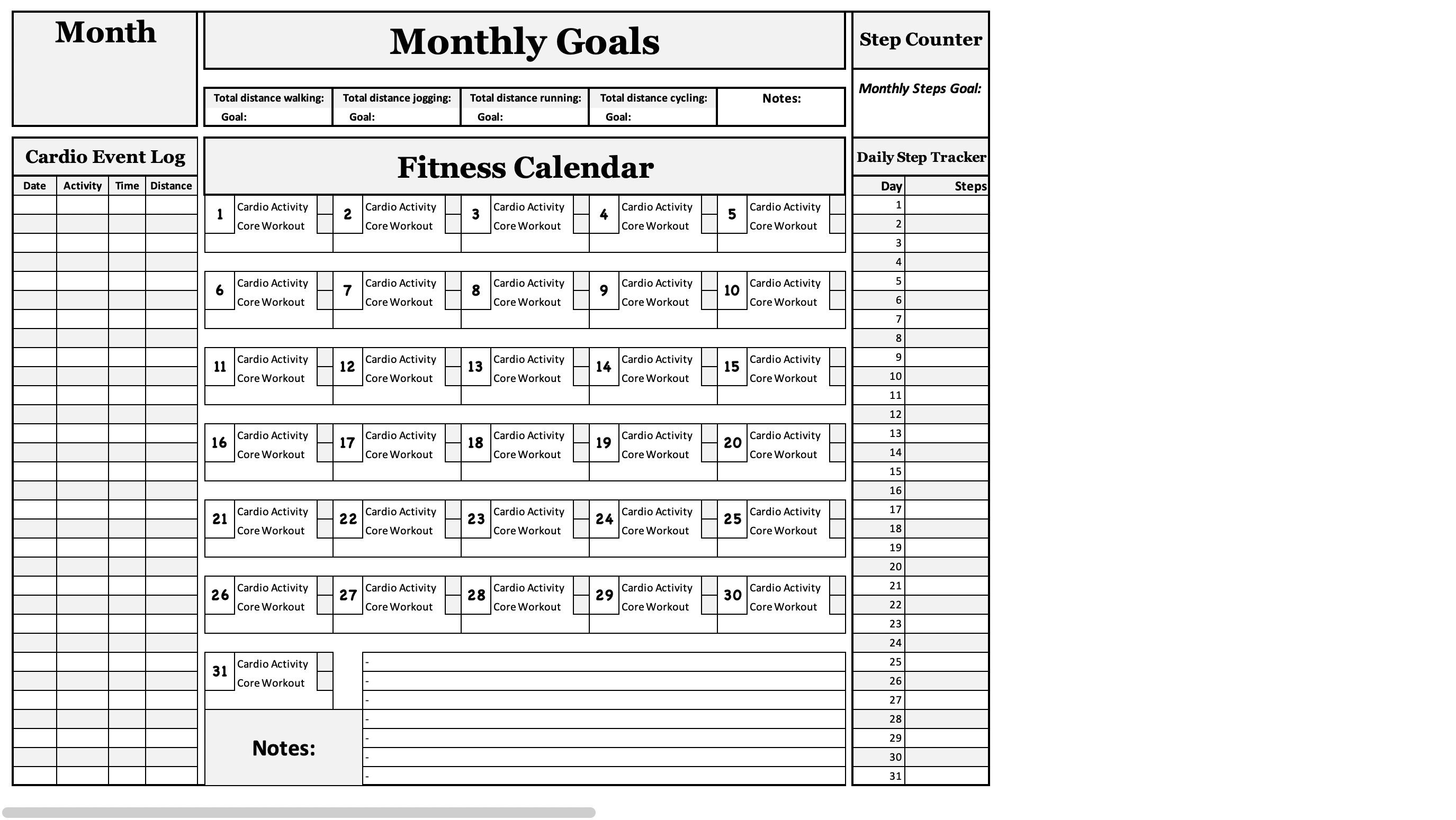 Fitness Planner - Excel Template - Printable PDF - Etsy