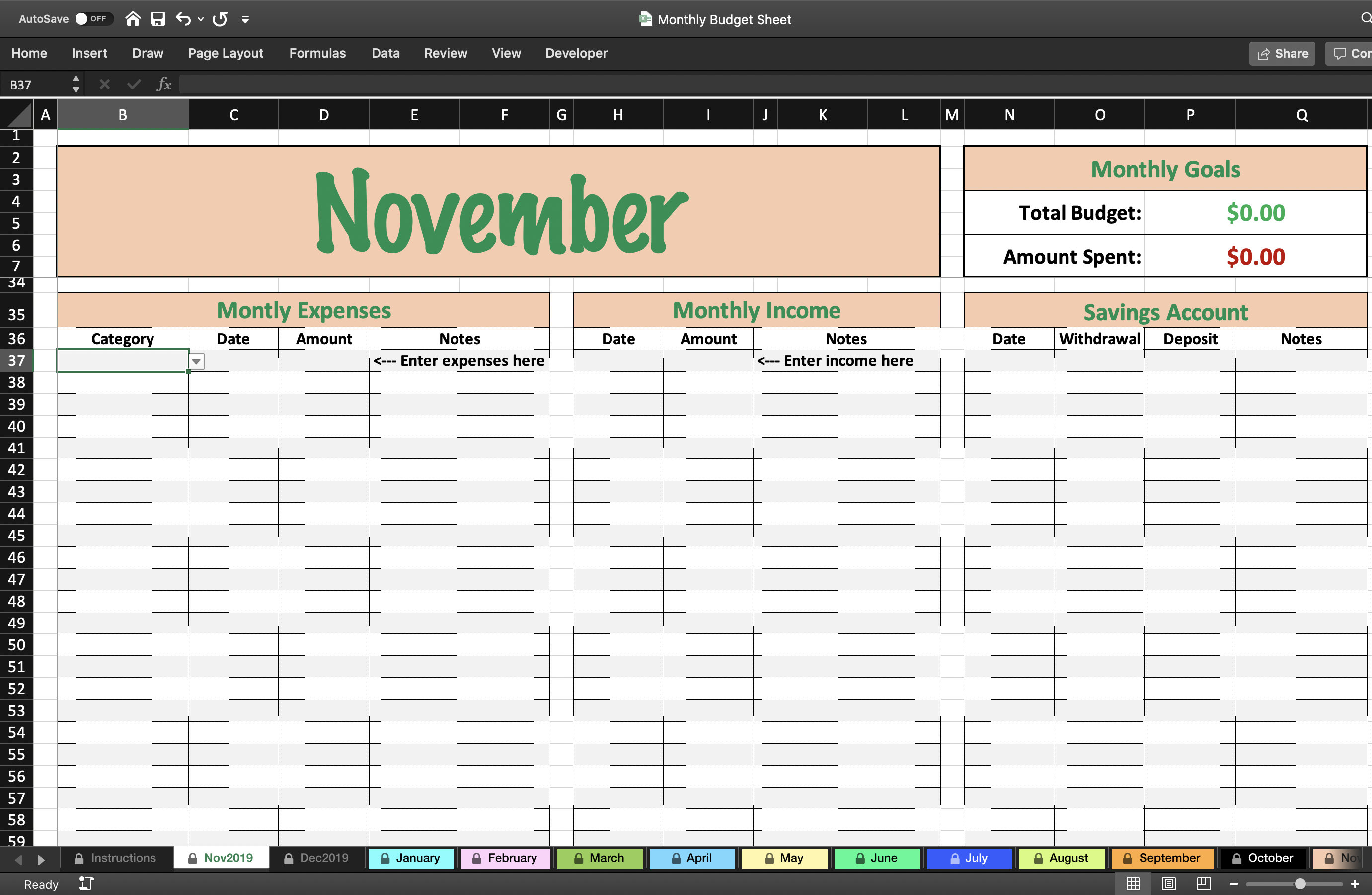 Monthly Budget Sheet - All in One - (excel Template) - Etsy