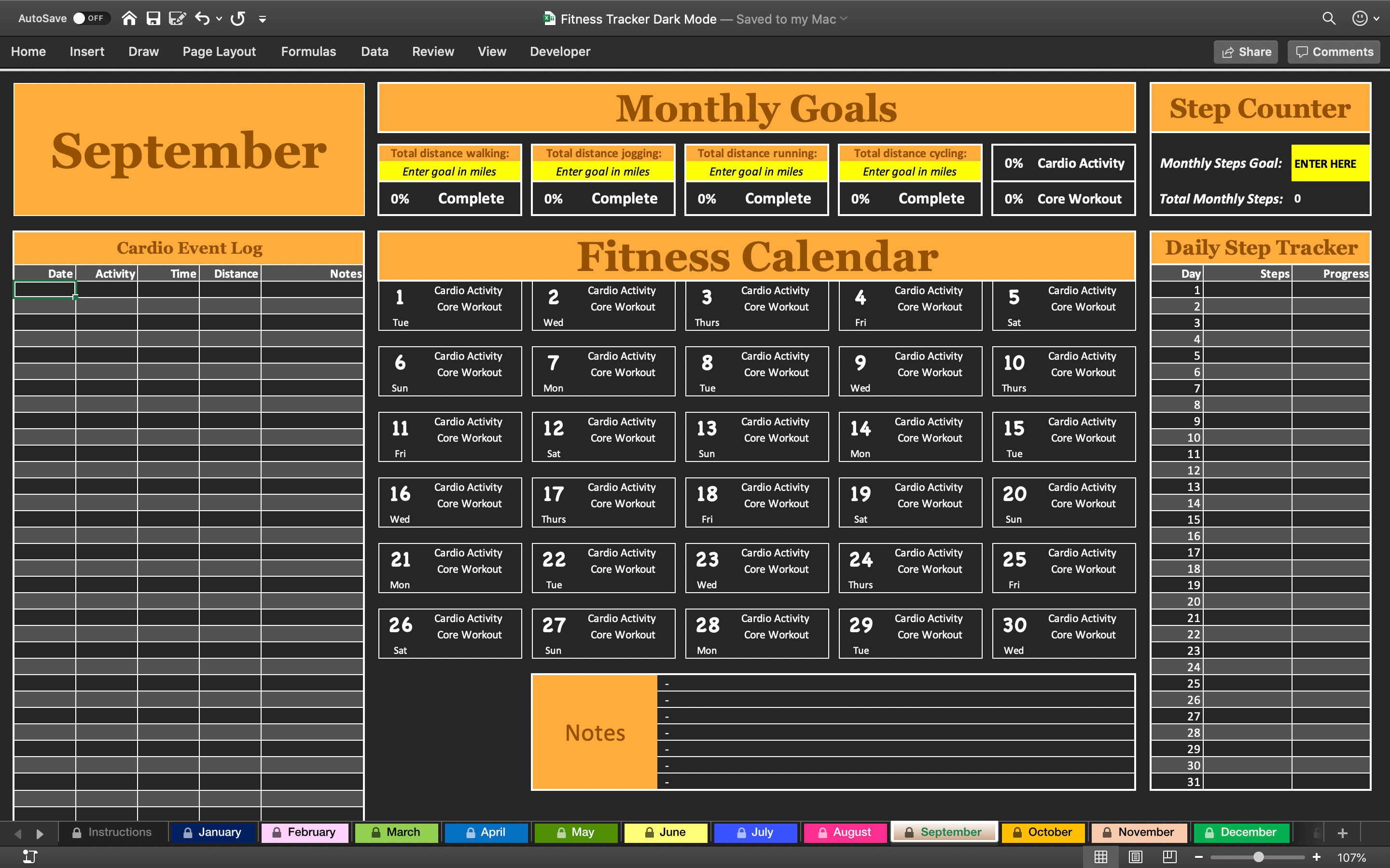 Fitness Planner Excel Template Printable Pdf Etsy