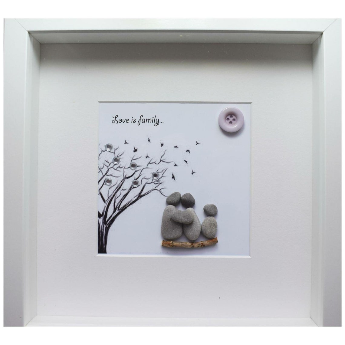 Personalised Pebble Art With 2 Adults and 1 Child Pebble Frame Love is ...