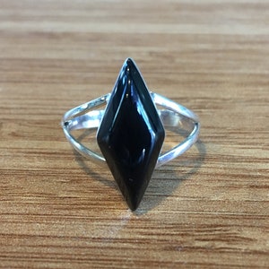 Natural Black Jet Stone Ring Black Triangle Stone Silver | Etsy