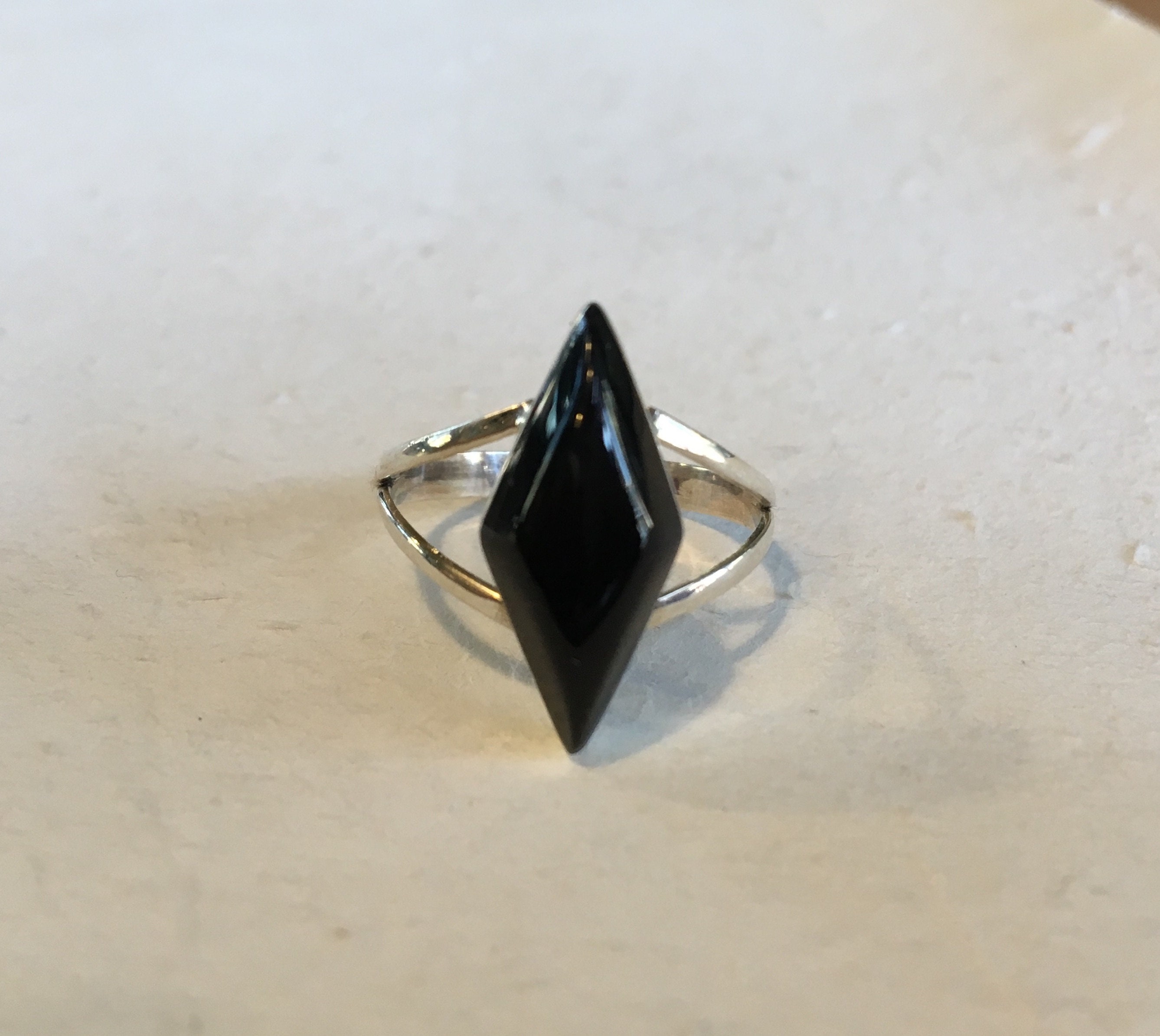 Natural Black Jet Stone Ring Black Triangle Stone Silver - Etsy