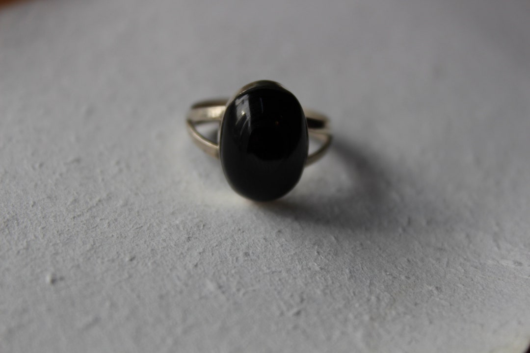 Black Jet Stone Silver Ring, Black Stone Women Ring, Jet Stone Ring ...