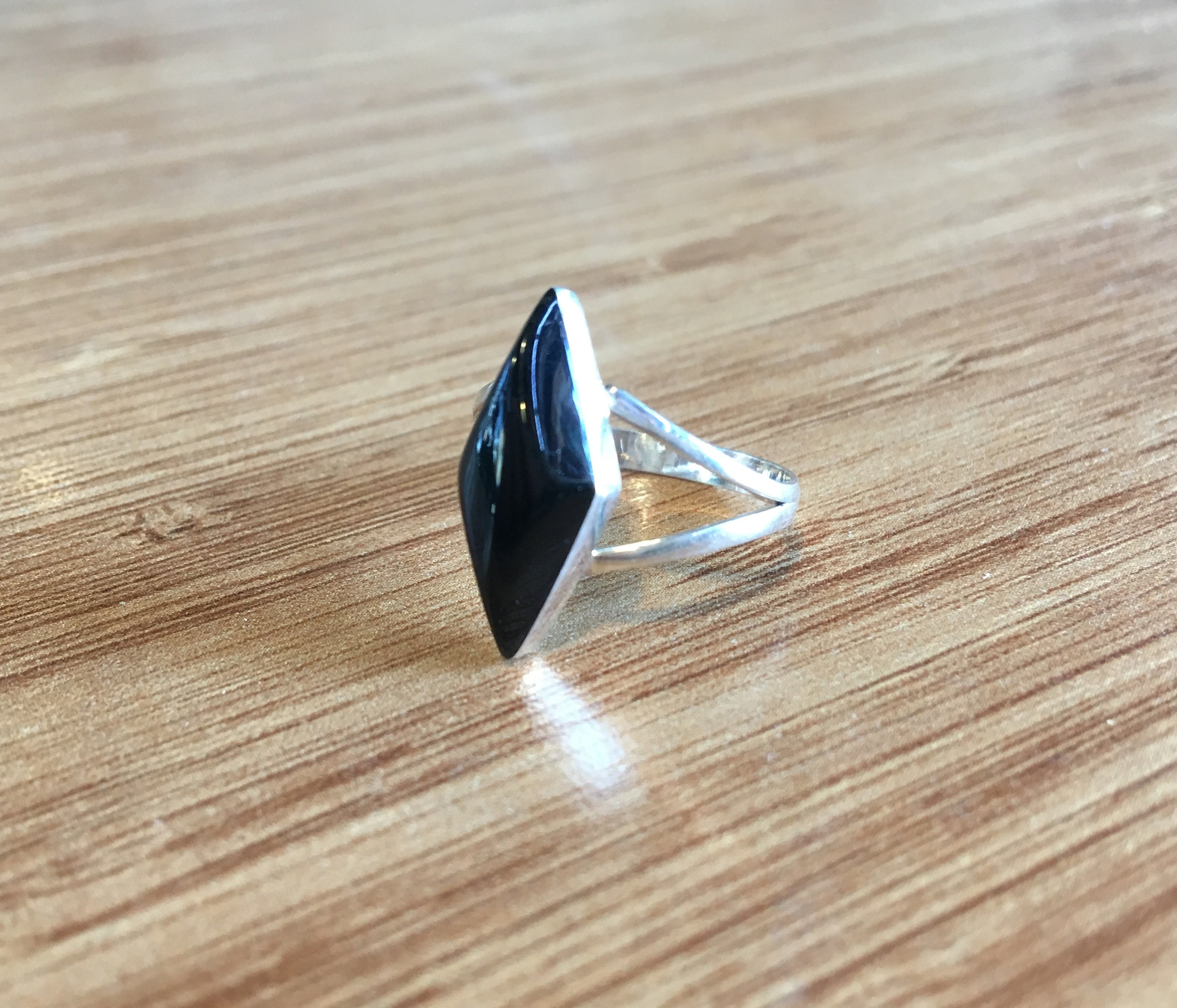 Natural Black Jet Stone Ring Black Triangle Stone Silver - Etsy