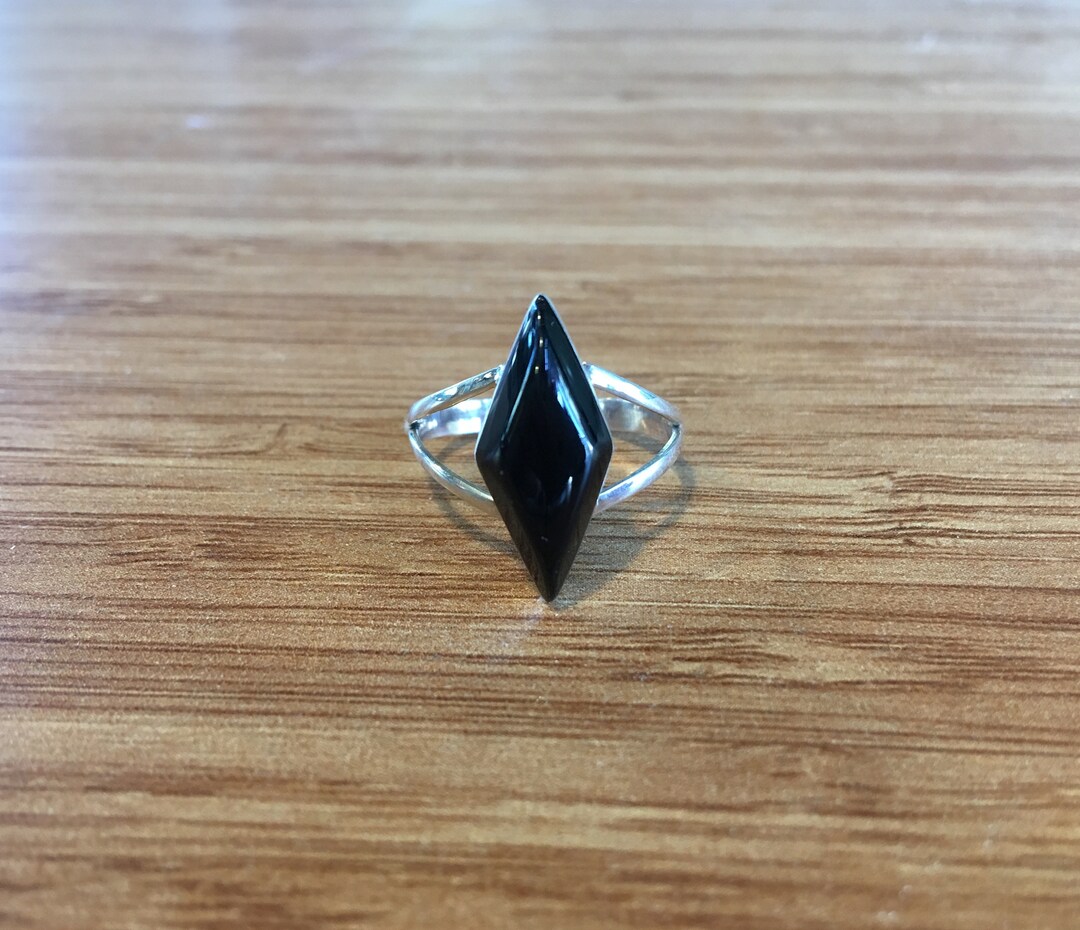 Natural Black Jet Stone Ring, Black Triangle Stone Silver Ring, Whitby ...