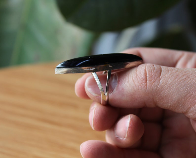 Black Jet Stone Sterling Silver Ring Big Black Stone Women | Etsy