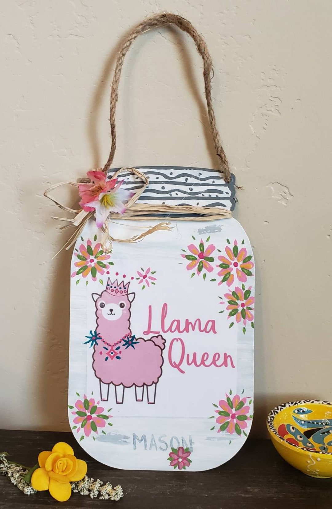 Llama Shrine Decor Country House Wall Decor Llama Queen Mason Jar Folk ...