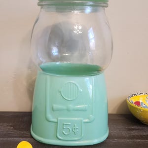 Gumball Machine Jar Clear Teal or White Vintage Glass Sealable Food ...