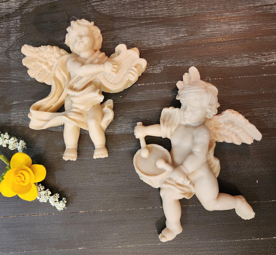 Angel Cherub Wall Decor Playing Musical Instruments Harp & Drum. Both ...
