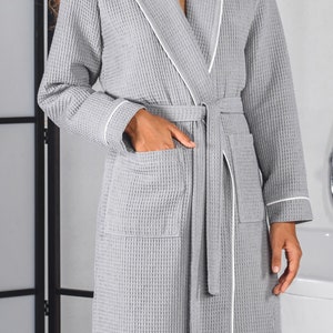 Natural Cotton Unisex Waffle Robe, Turkish Cotton Long Bathrobe ...