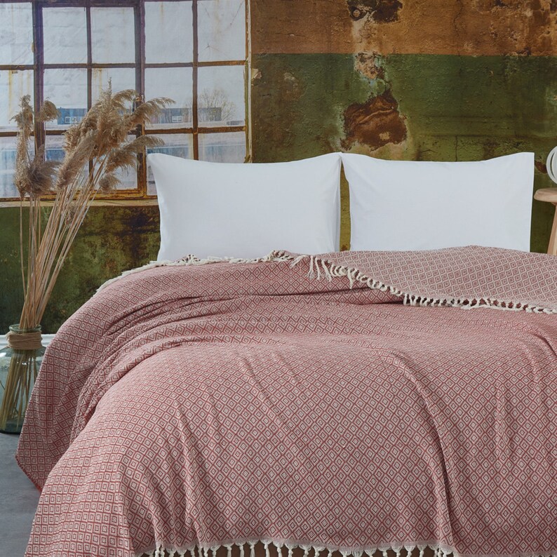 DIAMOND Natural Cotton Woven Bedspread & Quilt Woven Throw - Etsy