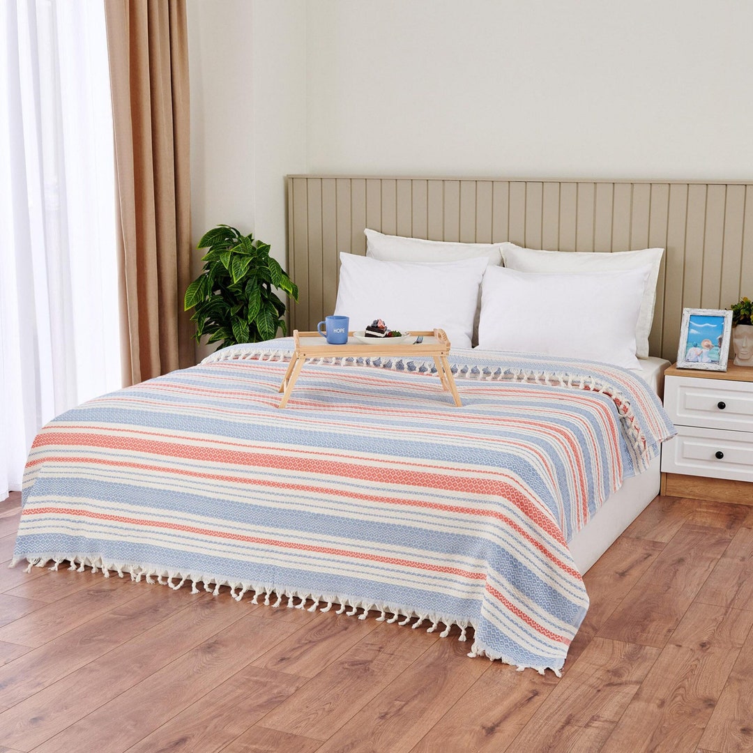 Natural Cotton Woven Bedspread With Tassels Boho Throw - Etsy