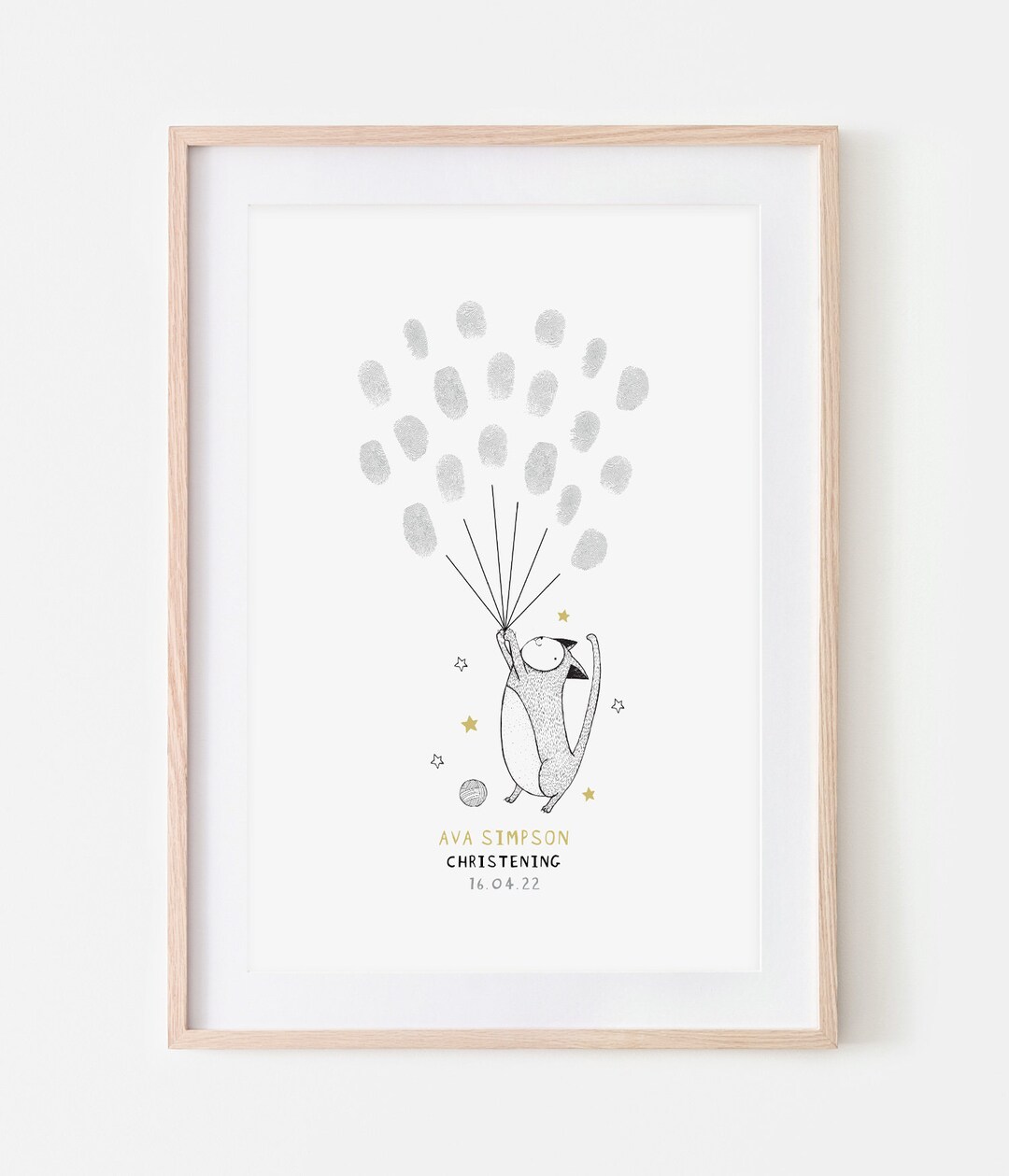 Cat Christening Birthday Balloon, Fingerprint, Nursery Print, Keepsake ...