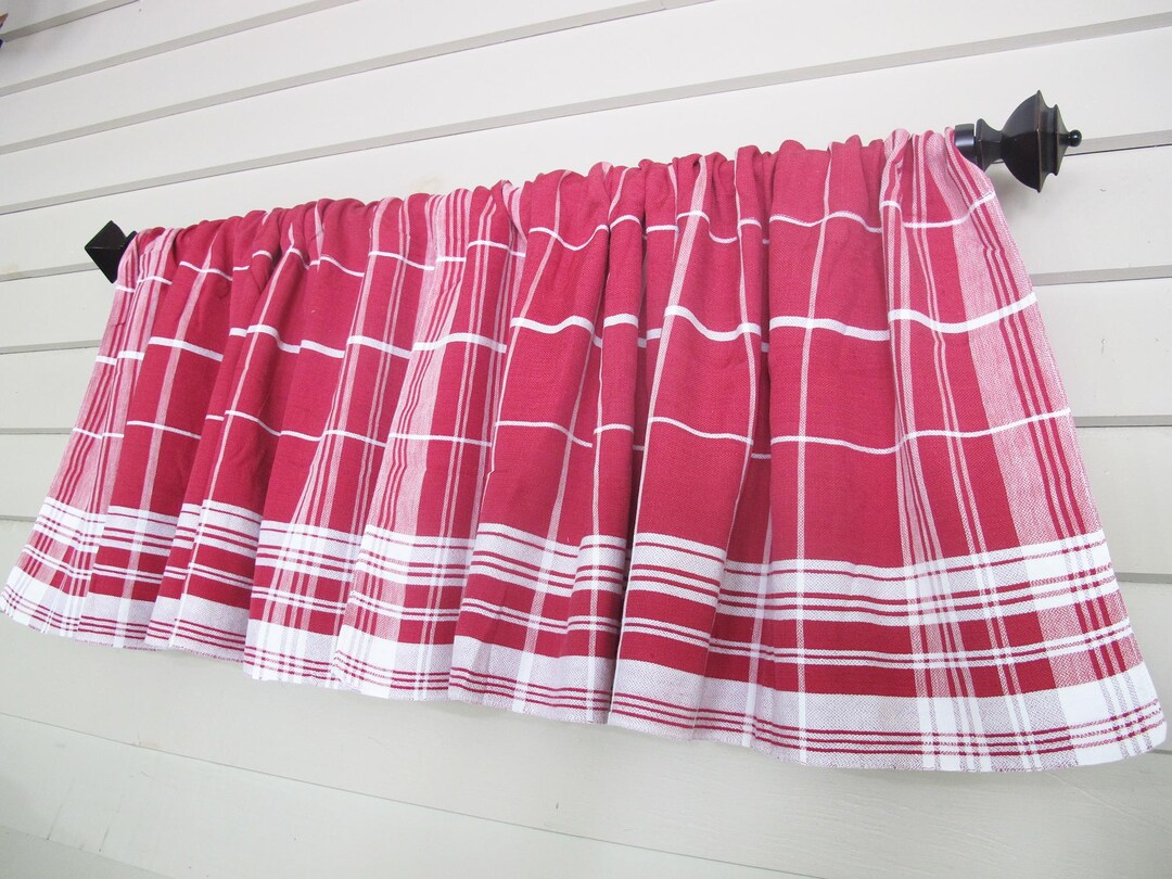 RED Cafe Curtains Made From Vintage Tablecloth; 19inch Long; Faded ...