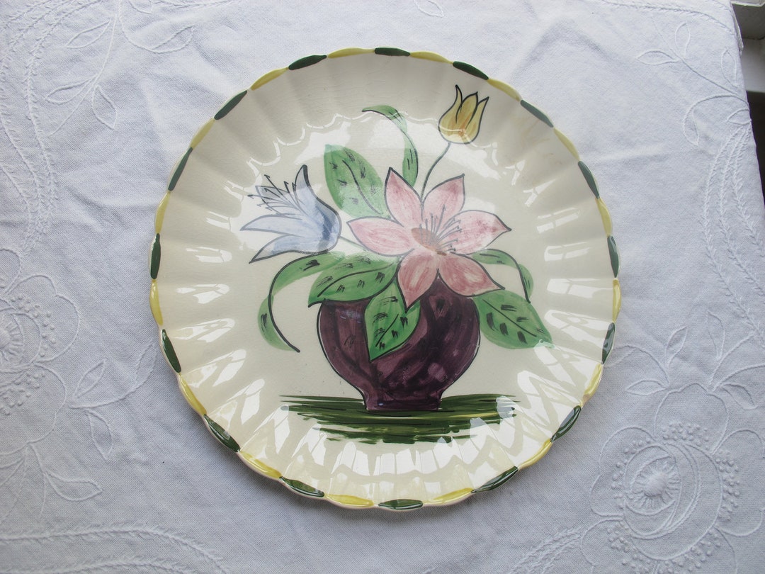 Blue Ridge Plate by Southern Potteries Pink Lily in Aubergine Pot - Etsy