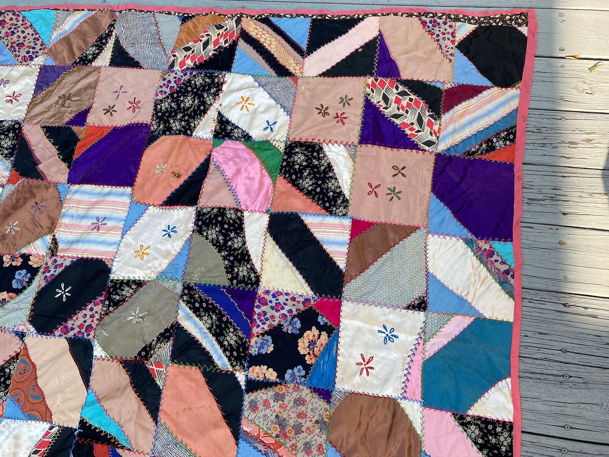 CRAZY Quilt Made in the 70s With 60s 70s Fancy Fabrics Vintage ...