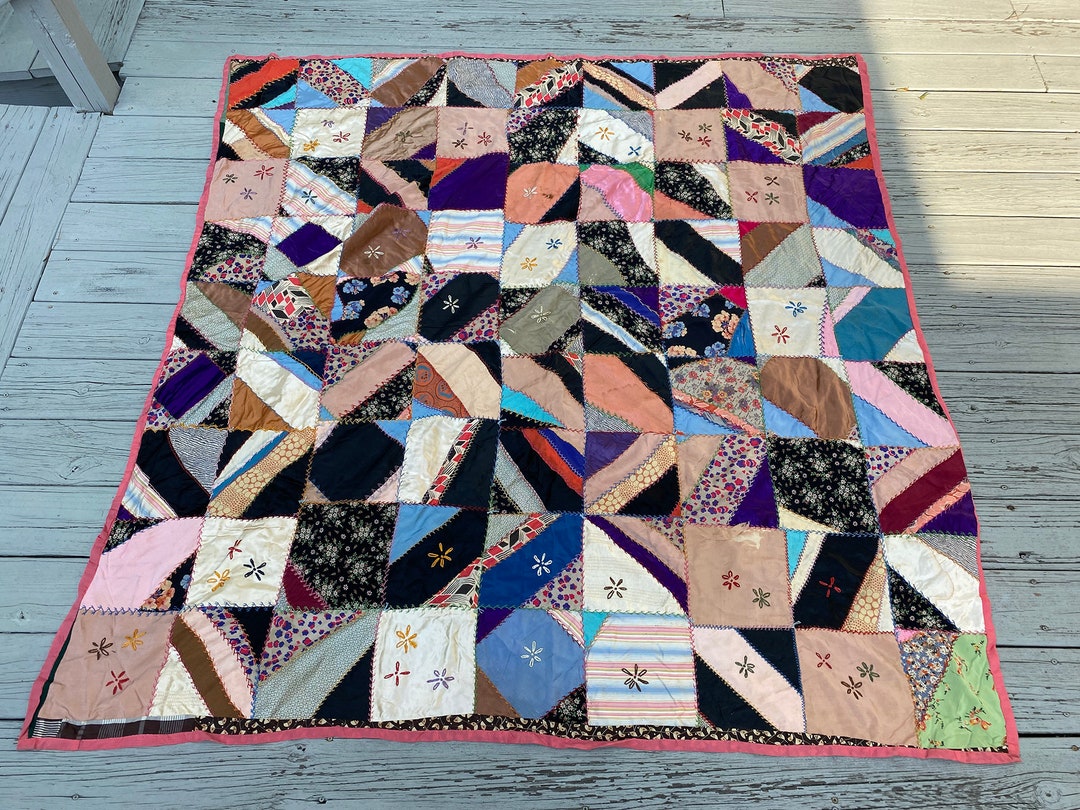 CRAZY Quilt Made in the 70s With 60s 70s Fancy Fabrics Vintage ...