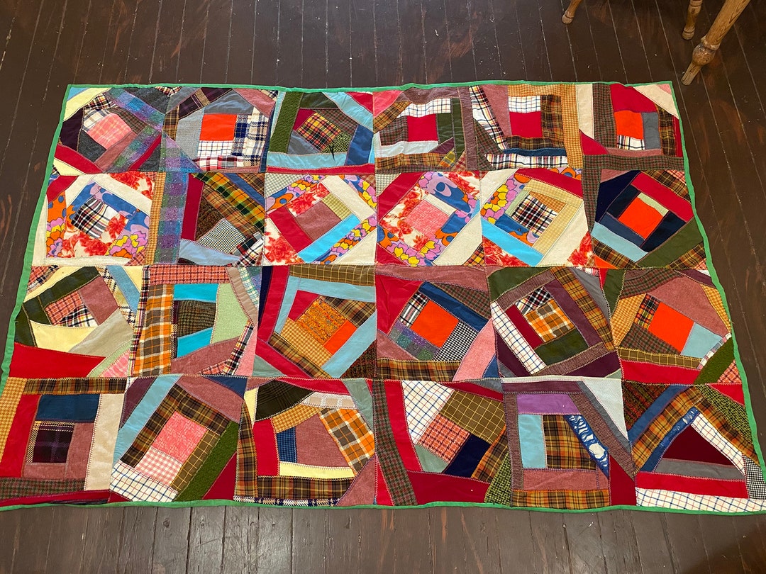 CRAZY Quilt Made in the 70s With Fabrics From the 60s Colorful Bold ...