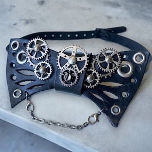Black Steampunk Leather Bow Tie, Adjustable Vintage Clockwork Bow Tie ...