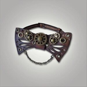Steampunk Brown Leather Bow Tie, Gear Clockwork Bow Tie, Adjustable ...