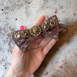 Steampunk Brown Leather Bow Tie, Gear Clockwork Bow Tie, Adjustable ...