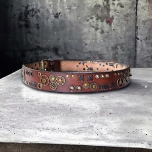 Steampunk Studded Leather Belt With Bronze Buckle, Brown Genuine ...