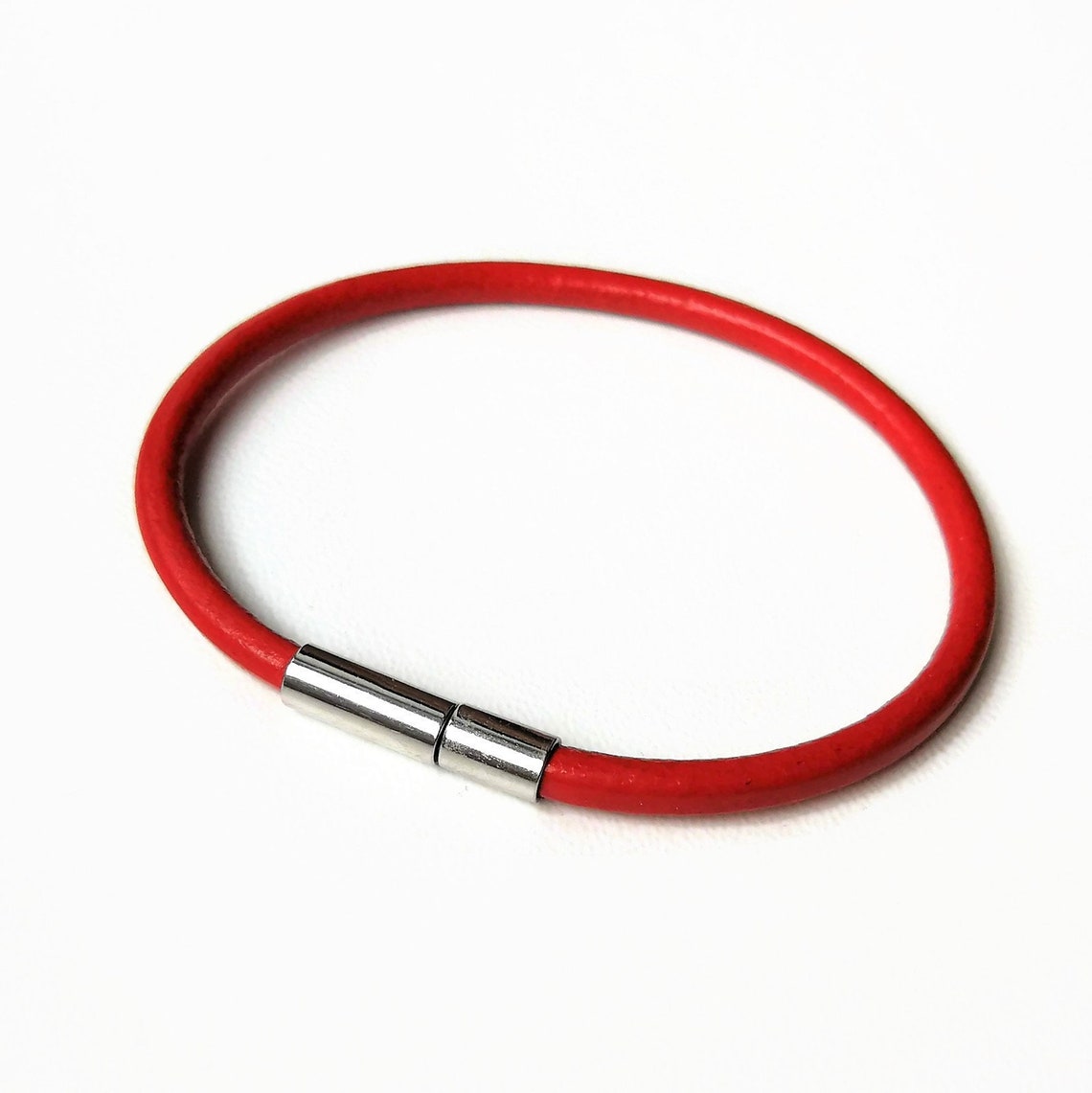 Red 3mm Leather Bracelet Unisex Leather Bracelet for Men | Etsy