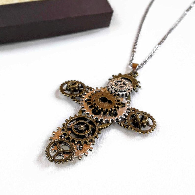 Large Steampunk Cross Necklace Clockwork Gear Cross Pendant | Etsy