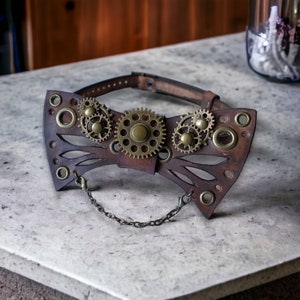 Steampunk Brown Leather Bow Tie, Gear Clockwork Bow Tie, Adjustable ...