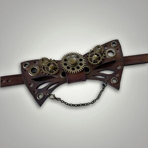 Steampunk Brown Leather Bow Tie, Gear Clockwork Bow Tie, Adjustable ...