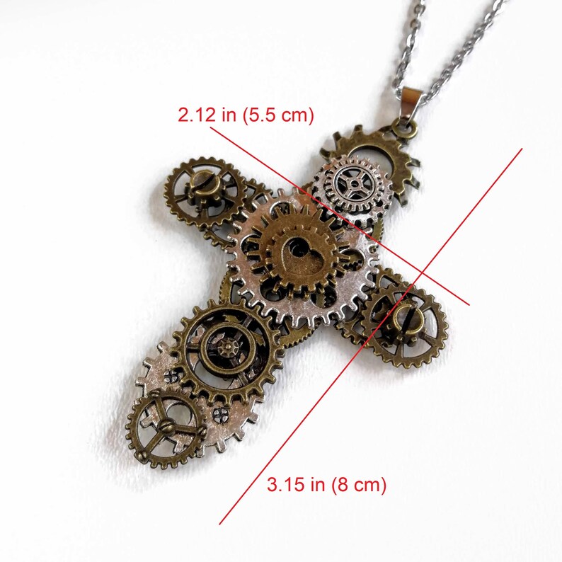 Large Steampunk Cross Necklace Clockwork Gear Cross Pendant | Etsy