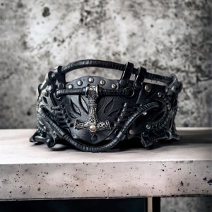 Thor Hammer Mjolnir Black Leather Armband, Cosplay Leather Arm Cuff ...