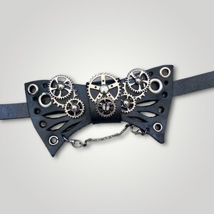 Black Steampunk Leather Bow Tie, Adjustable Vintage Clockwork Bow Tie ...