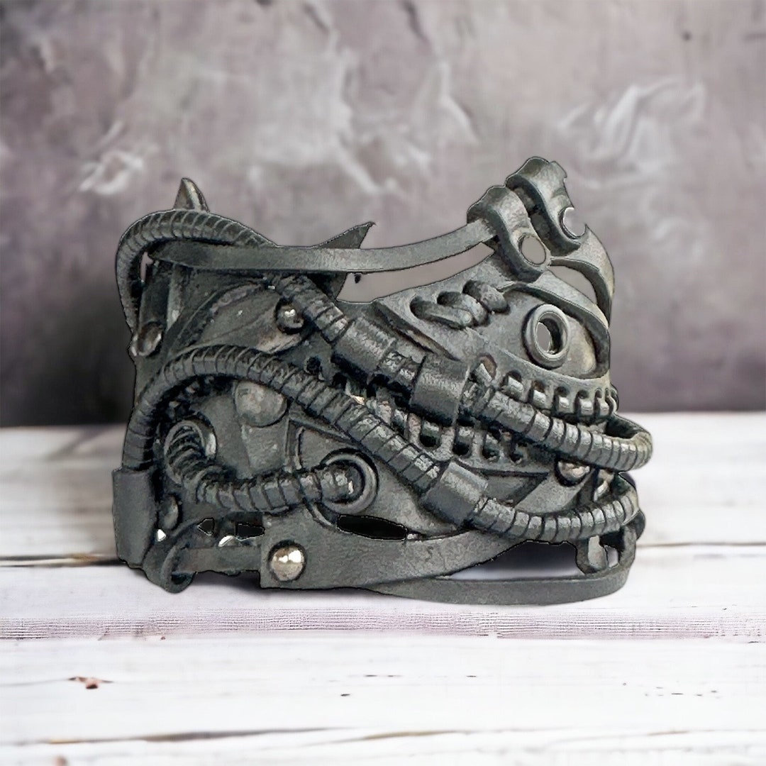 Cyberpunk Bio-mechanical Leather Cuff, Steampunk Industrial Wristband ...