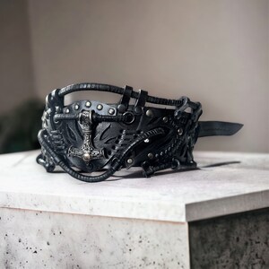 Thor Hammer Mjolnir Black Leather Armband, Cosplay Leather Arm Cuff ...