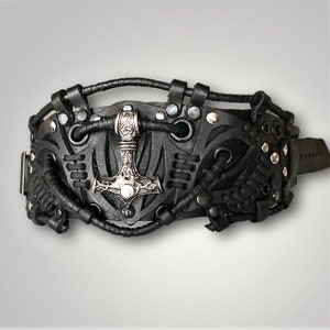 Thor Hammer Black Leather Bracelet, Thor Mjolnir Geniune Leather Cuff ...