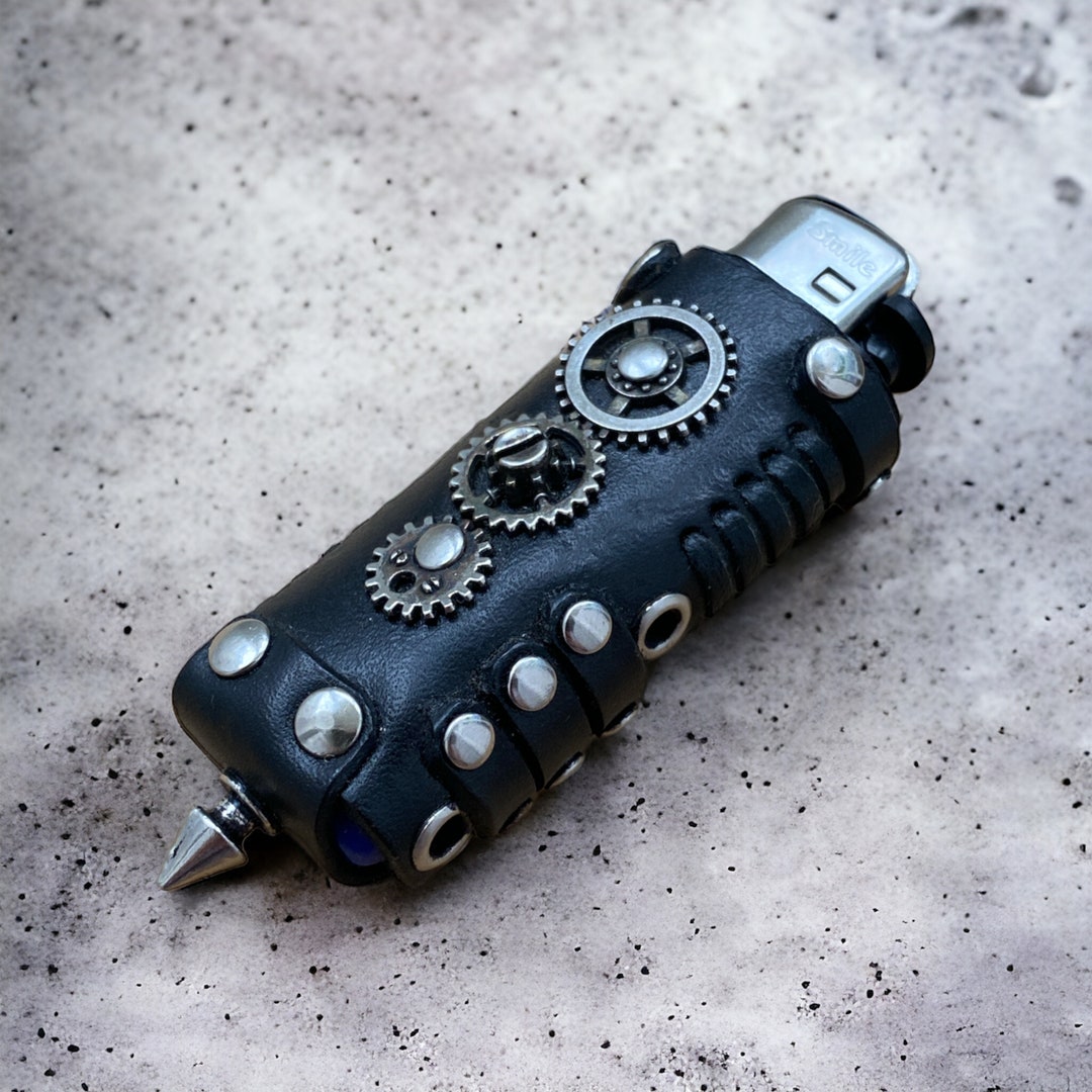 Black Steampunk Leather Lighter Case, Unique Handmade Lighter Holder ...