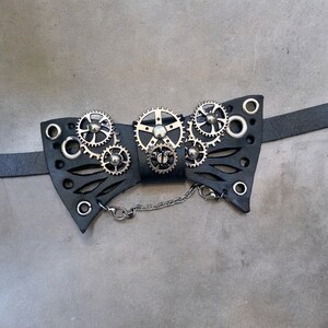 Black Steampunk Leather Bow Tie, Adjustable Vintage Clockwork Bow Tie ...