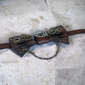 Steampunk Brown Leather Bow Tie, Gear Clockwork Bow Tie, Adjustable ...