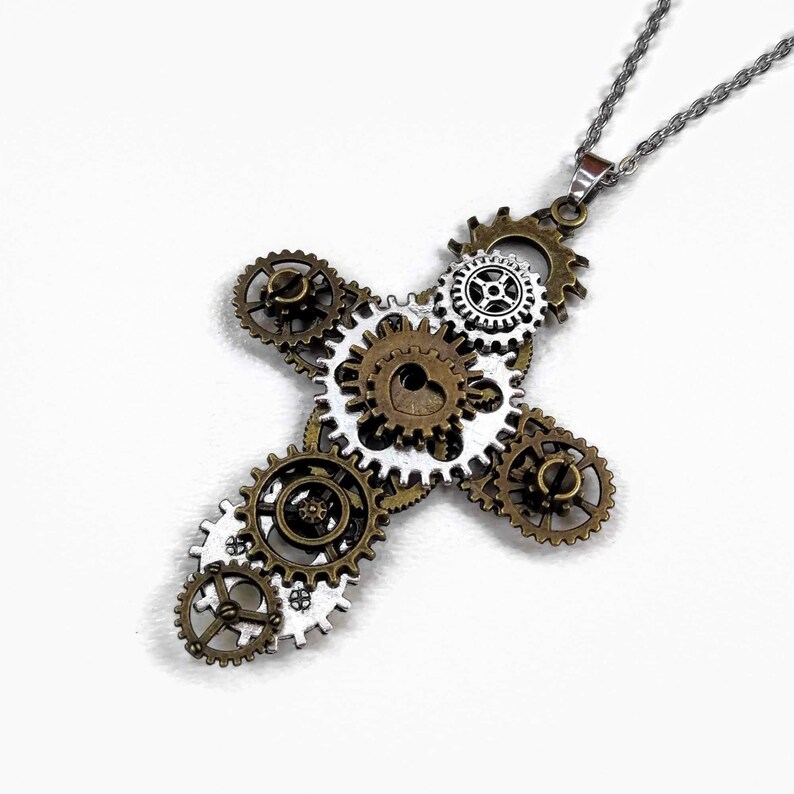 Large Steampunk Cross Necklace Clockwork Gear Cross Pendant | Etsy