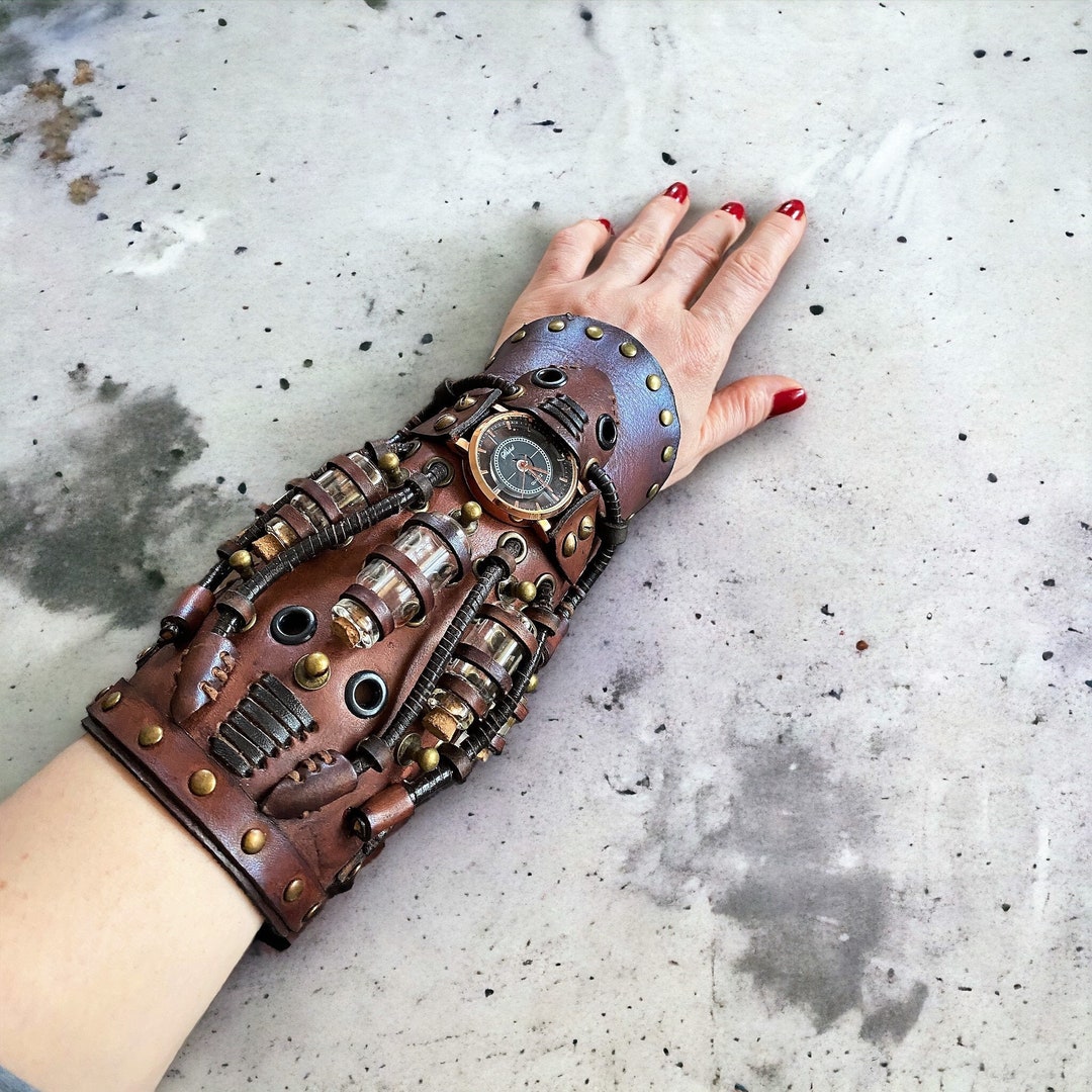 Wide Brown Steampunk Cuff Leather Bracelet Wrap Alchemist - Etsy