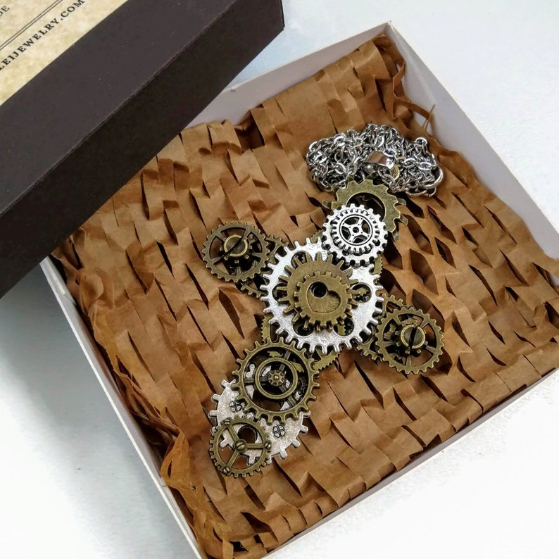 Large Steampunk Cross Necklace Clockwork Gear Cross Pendant | Etsy