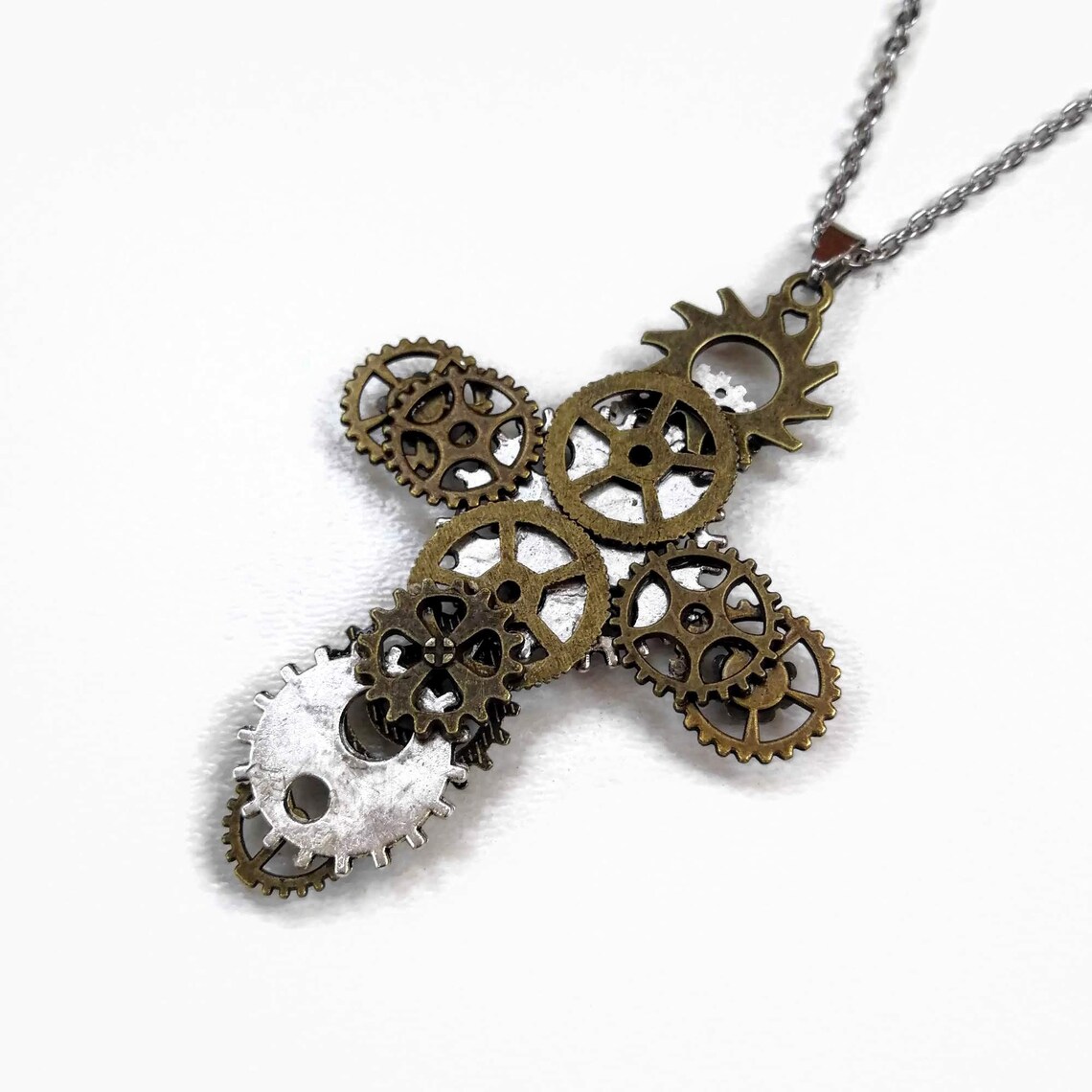 Large Steampunk Cross Necklace Clockwork Gear Cross Pendant | Etsy