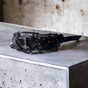 Thor Hammer Mjolnir Black Leather Armband, Cosplay Leather Arm Cuff ...