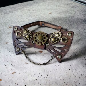 Steampunk Brown Leather Bow Tie, Gear Clockwork Bow Tie, Adjustable ...