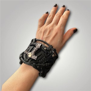 Thor Hammer Black Leather Bracelet, Thor Mjolnir Geniune Leather Cuff ...
