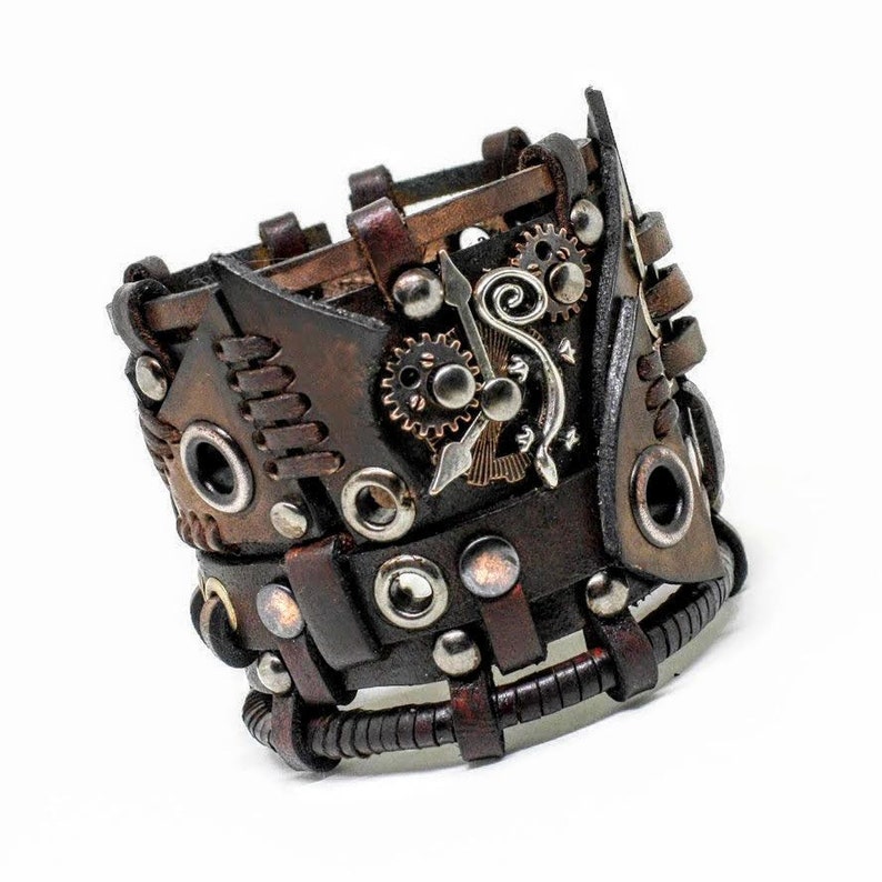Large Brown Steampunk Leather Cuff Bracelet Steampunk - Etsy