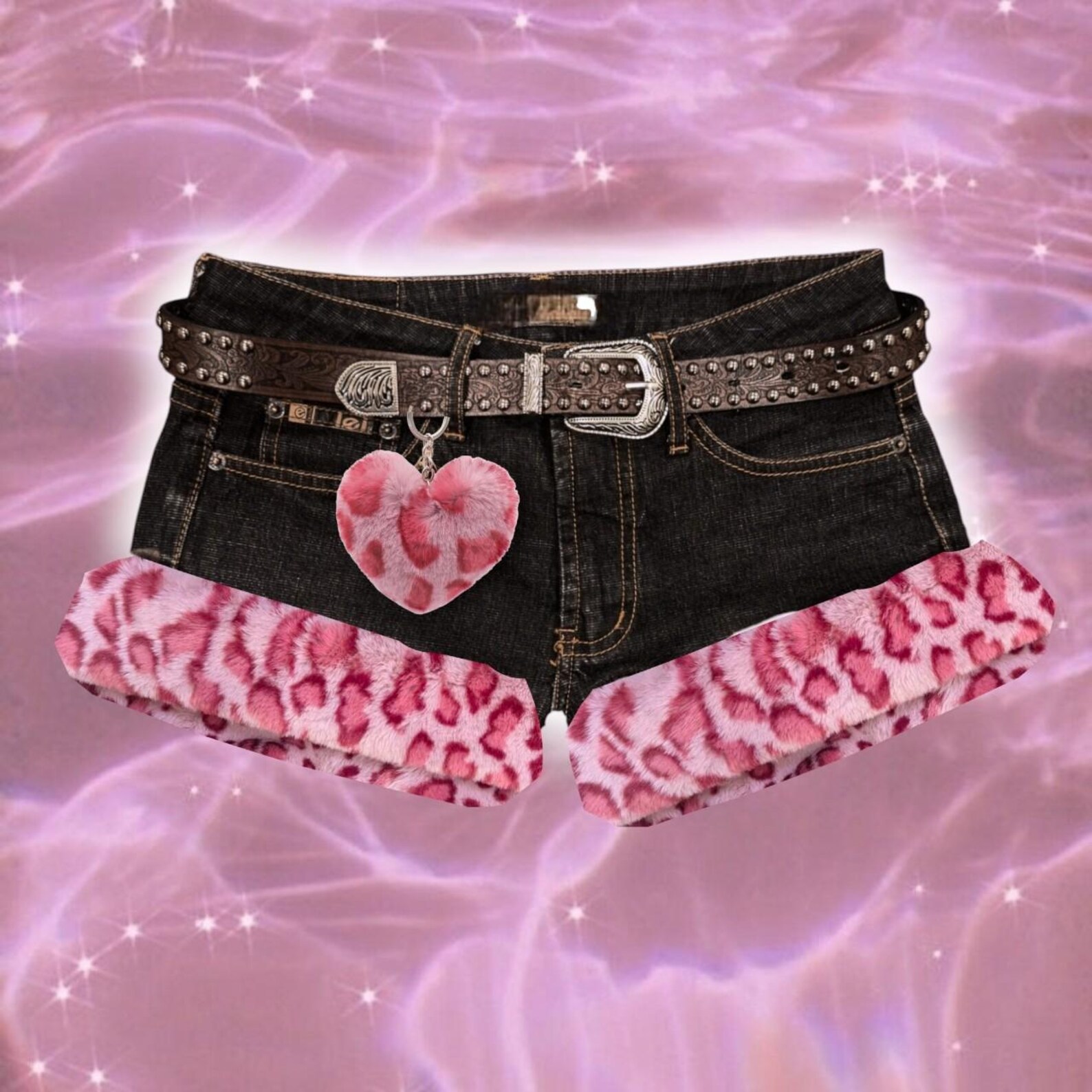 Y2K Gyaru Mcbling Fur Leopard Trim Micro Shorts With Keychain - Etsy