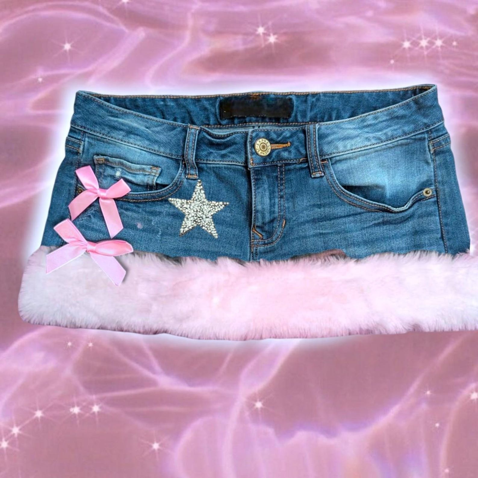 Y2K Girly Gyaru Coquette Micro Baby Pink Fur Trim Skirt With Dainty ...